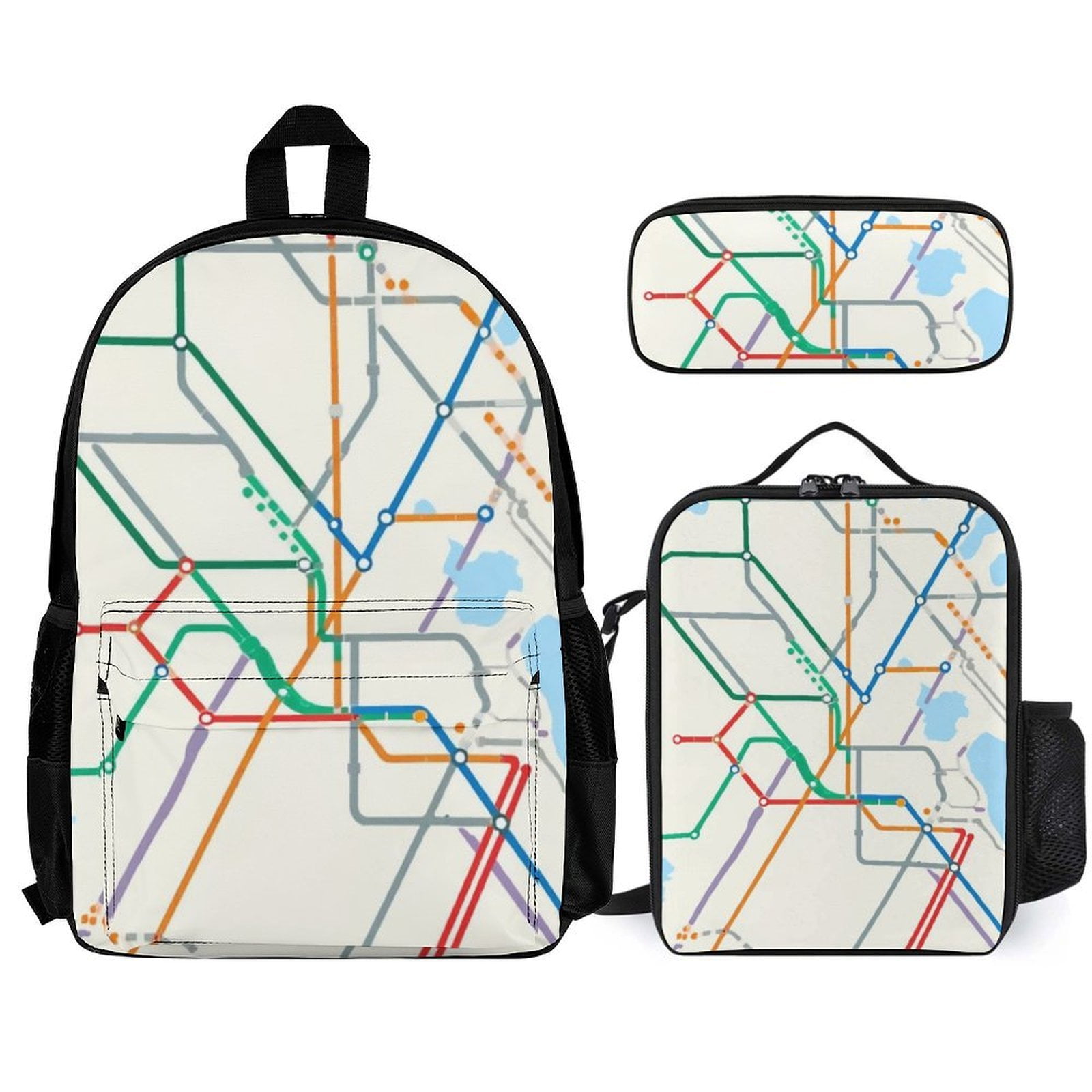 Subway Map Design 3PCS Backpack Backpack with Lunch Box Pencil Case ...