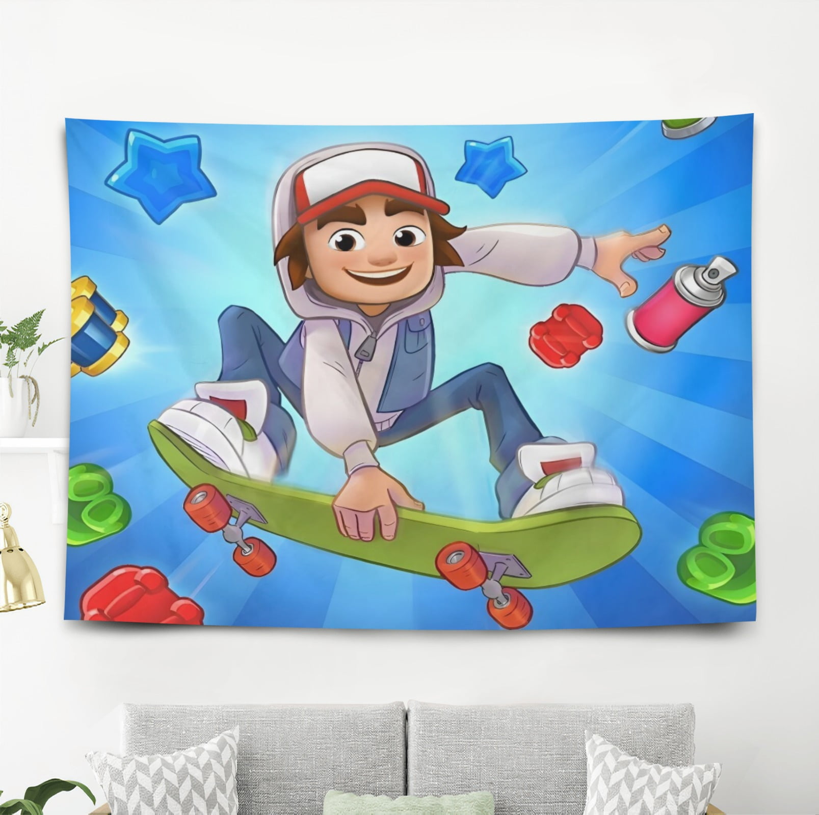 Subway Surfers Pattern Wall Hanging 50*60 Inches High-Quality Peach ...