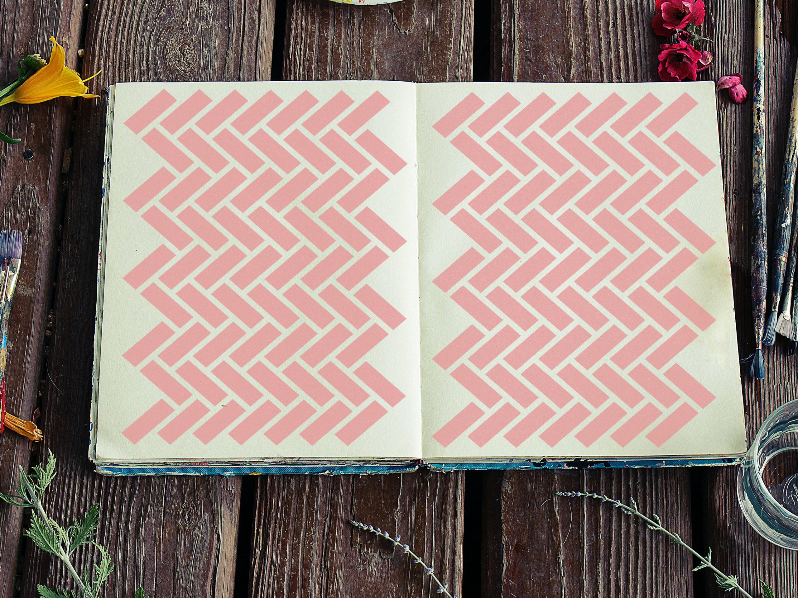 Subway Tile Herringbone Pattern Stencil - Art and Wall Stencil (6"x5 ...