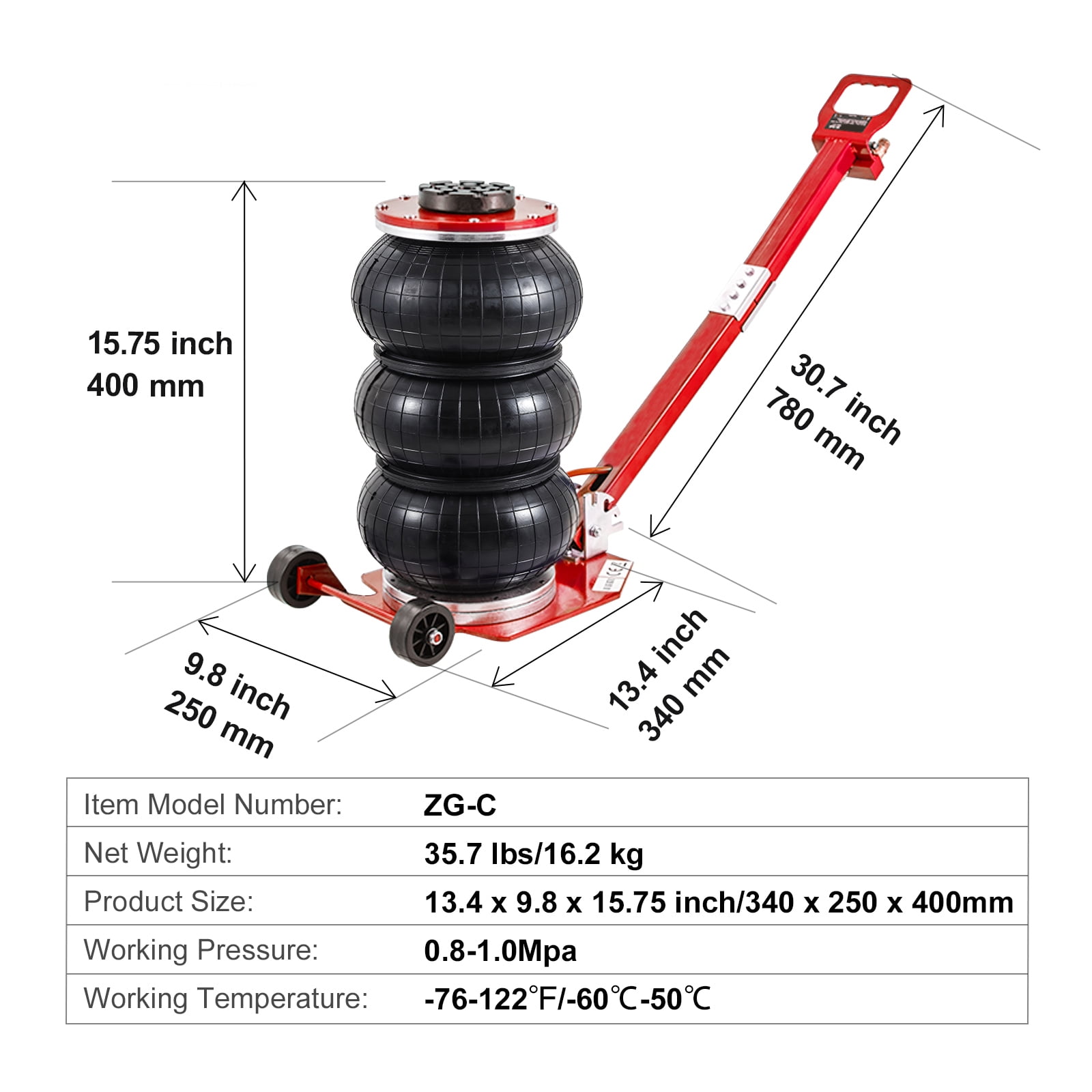 SucceBuy Pneumatic Jack 3 Ton/5 Ton Triple Bag Air Jack Quick Lift ...