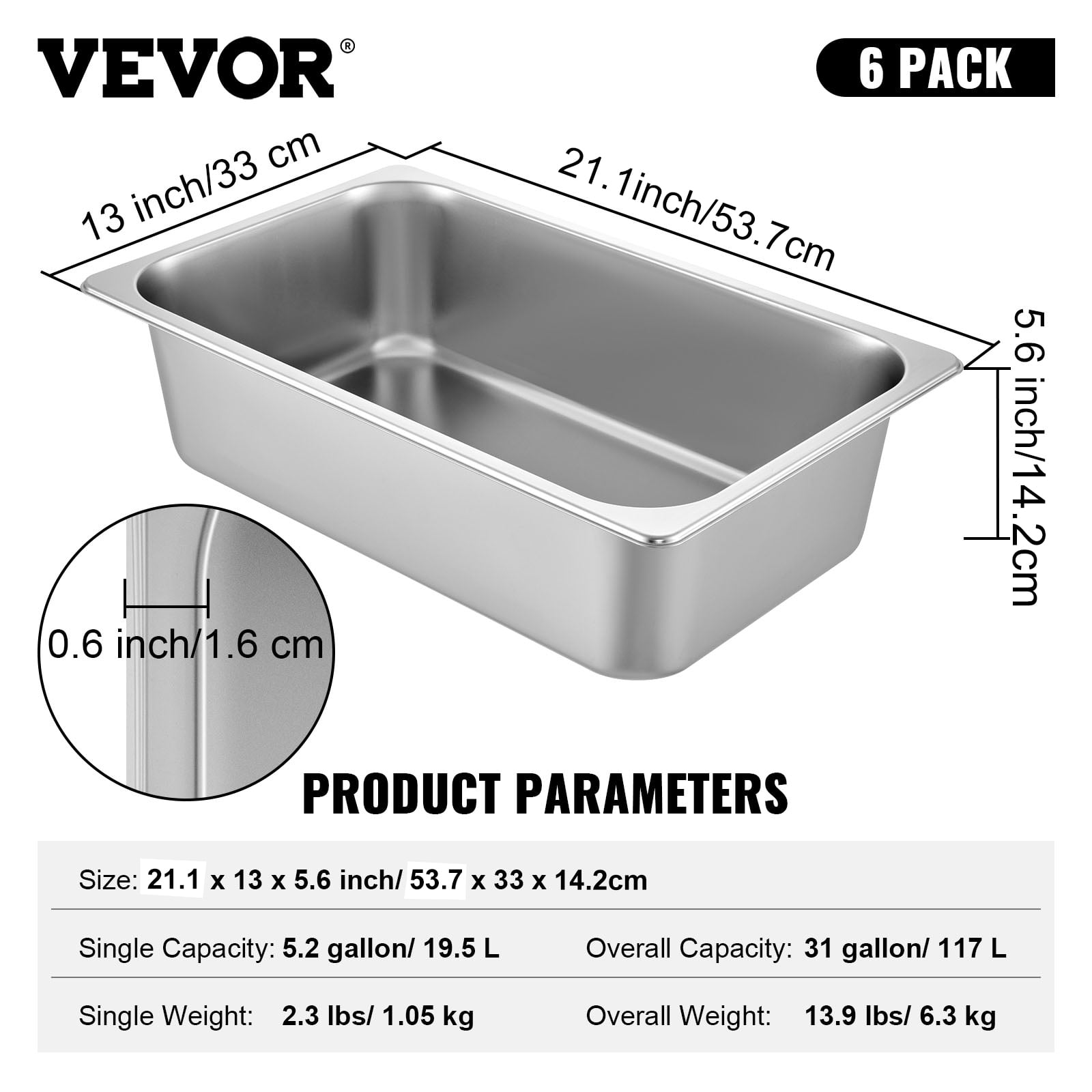 SucceBuyBuffet Chafing Dishes 8.5L-20L Gastronorm Pans Steam Table Pans ...