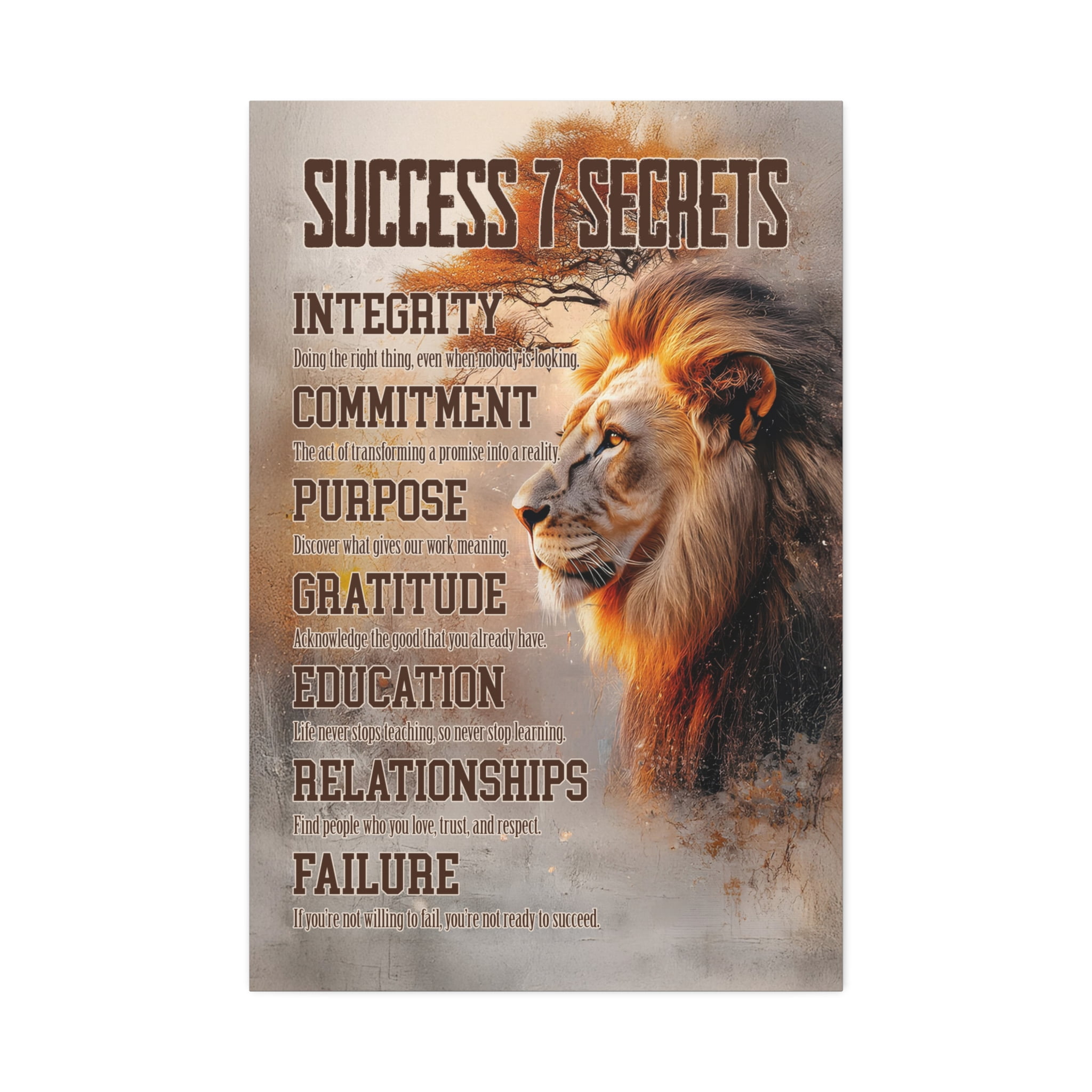 Success 7 Secrets Motivational Lion Wall Art – Inspirational Canvas ...