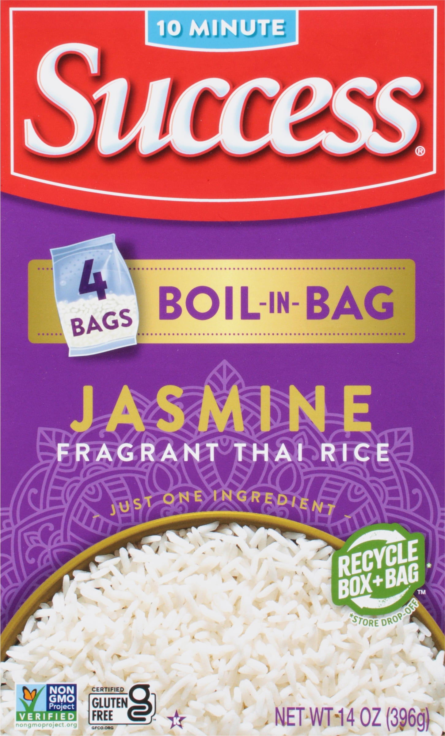 Success Pre-cooked Ready Heat Jasmine Rice, Boil-in-Bag, Gluten-Free ...