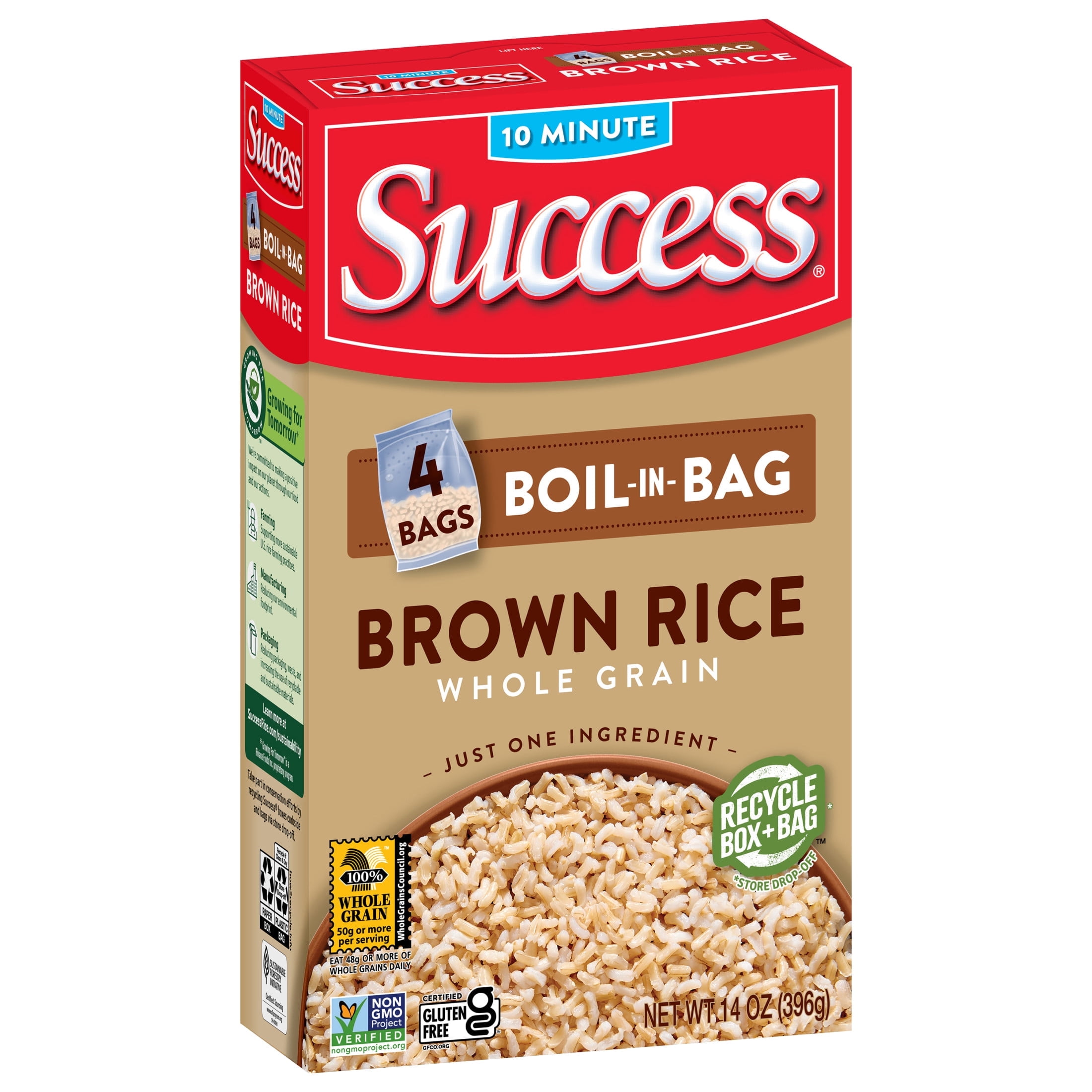 Success Boil-in-Bag Rice, Precooked Brown Rice, 4 Bags per Box, 14 oz ...