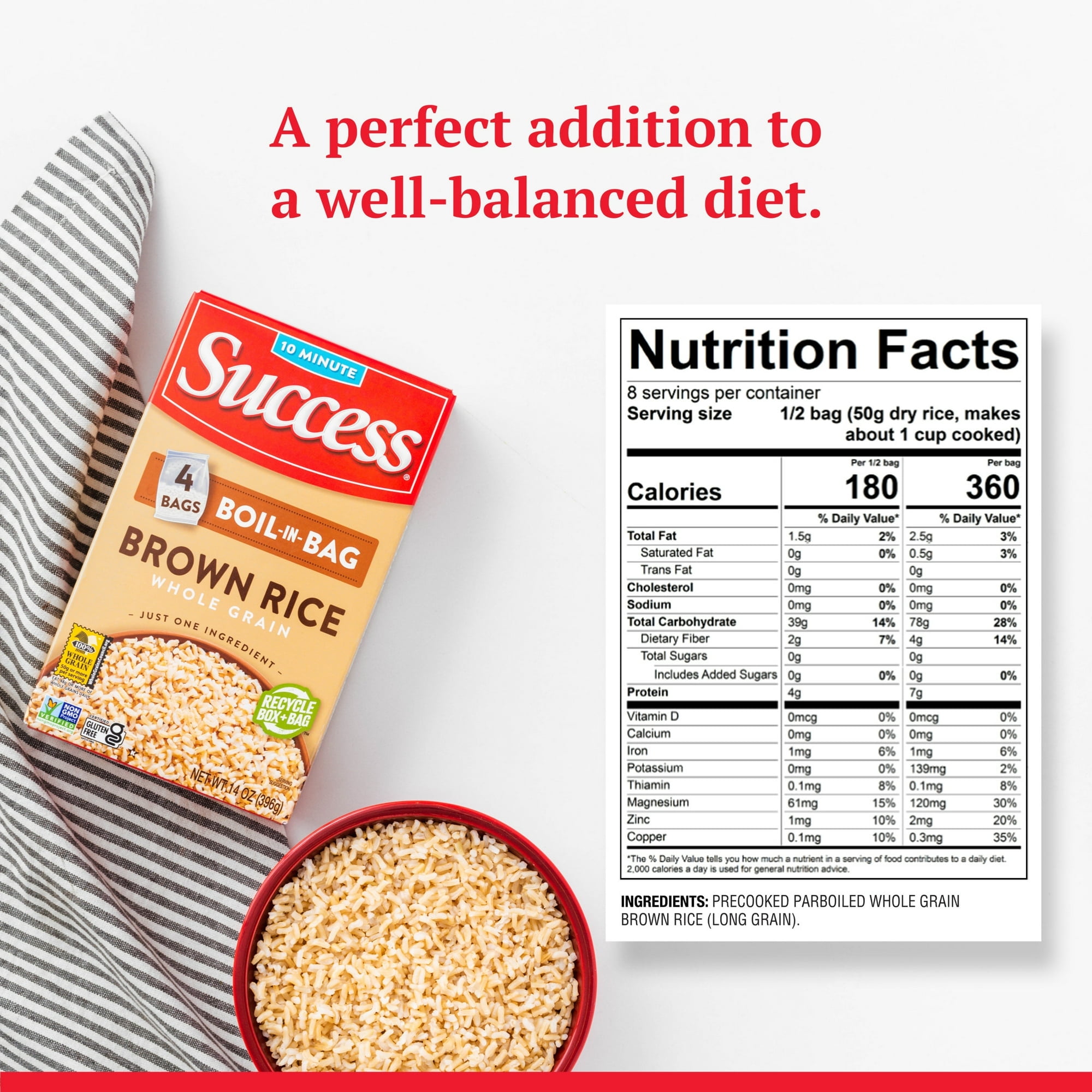 Success Boil-in-Bag Rice Precooked Brown Rice 4 Bags per Box (Pack of 6 ...