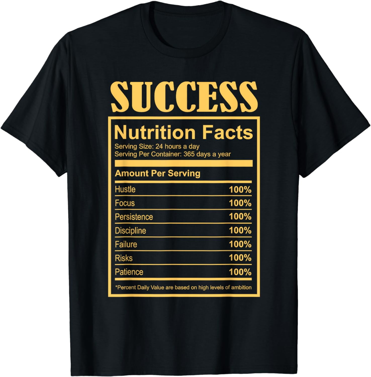 Success Ingredients Nutritional Facts Motivational Art Quote T-Shirt ...