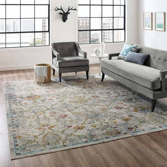 Success Manuka Distressed Vintage Floral Lattice 8x10 Area Rug in ...