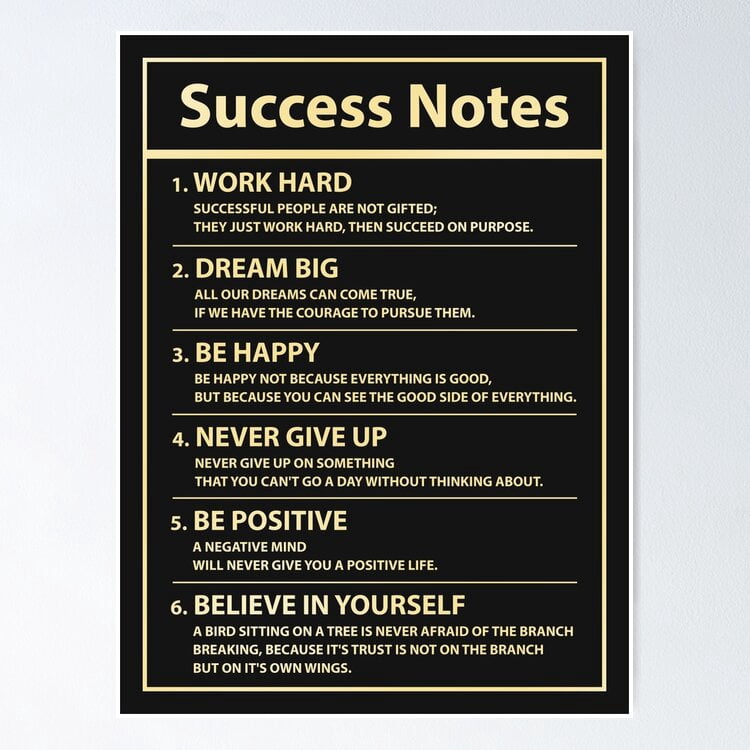 Success Notes Motivational Dream Big Print Be Happy Never Give Up Sign ...