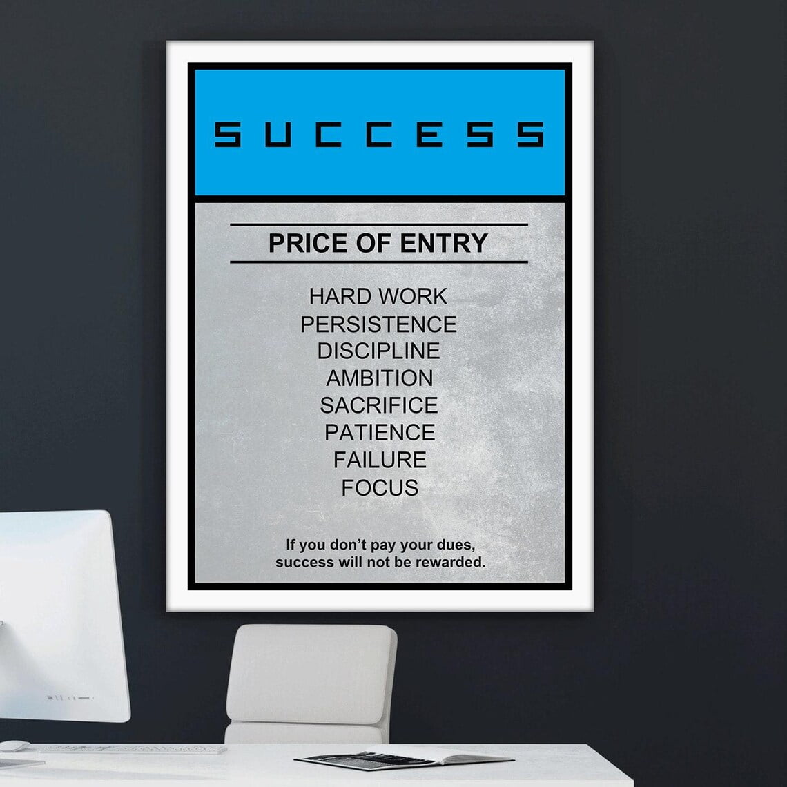 Success Price Of Entry Card Poster - Motivational Office Wall Art Decor ...