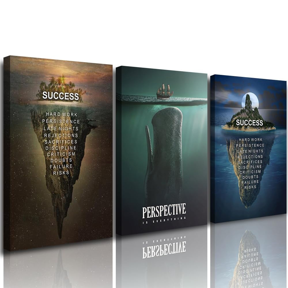 Success Wall Art Set of 3 Motivational Wall Decor Success Perspective ...