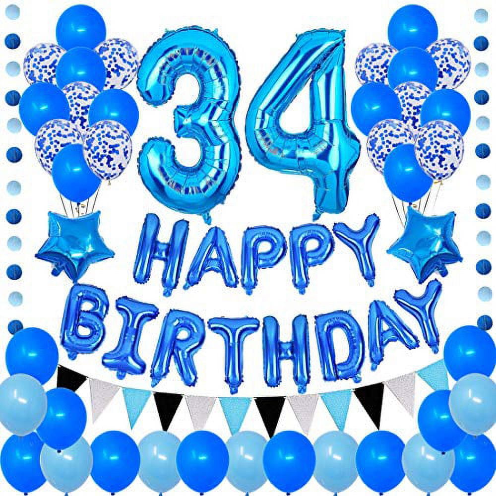 Succris 34TH Blue Theme for 34 Years Old Birthday Party Supplies Blue ...