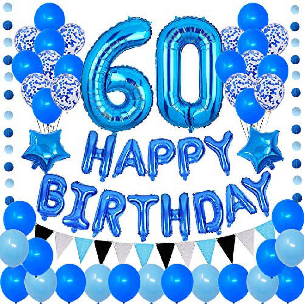 Succris 60TH Blue Theme for 60 Years Old Birthday Party Supplies Blue ...