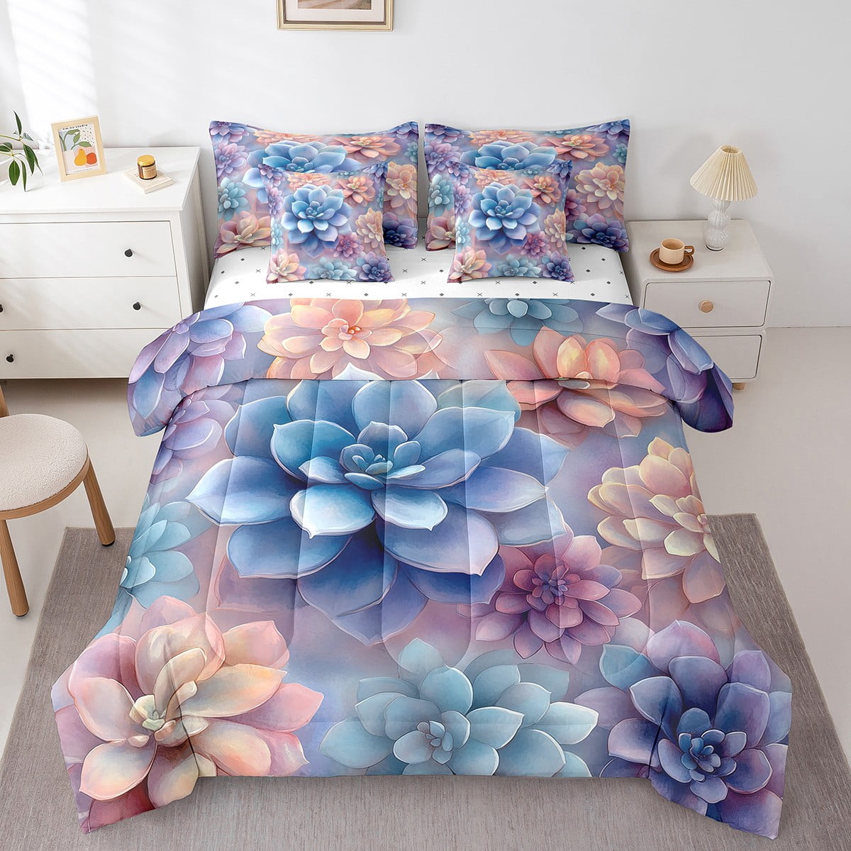 Succulent Bedding Set Botancial Flowers Comforter 7 Pieces Colorful ...