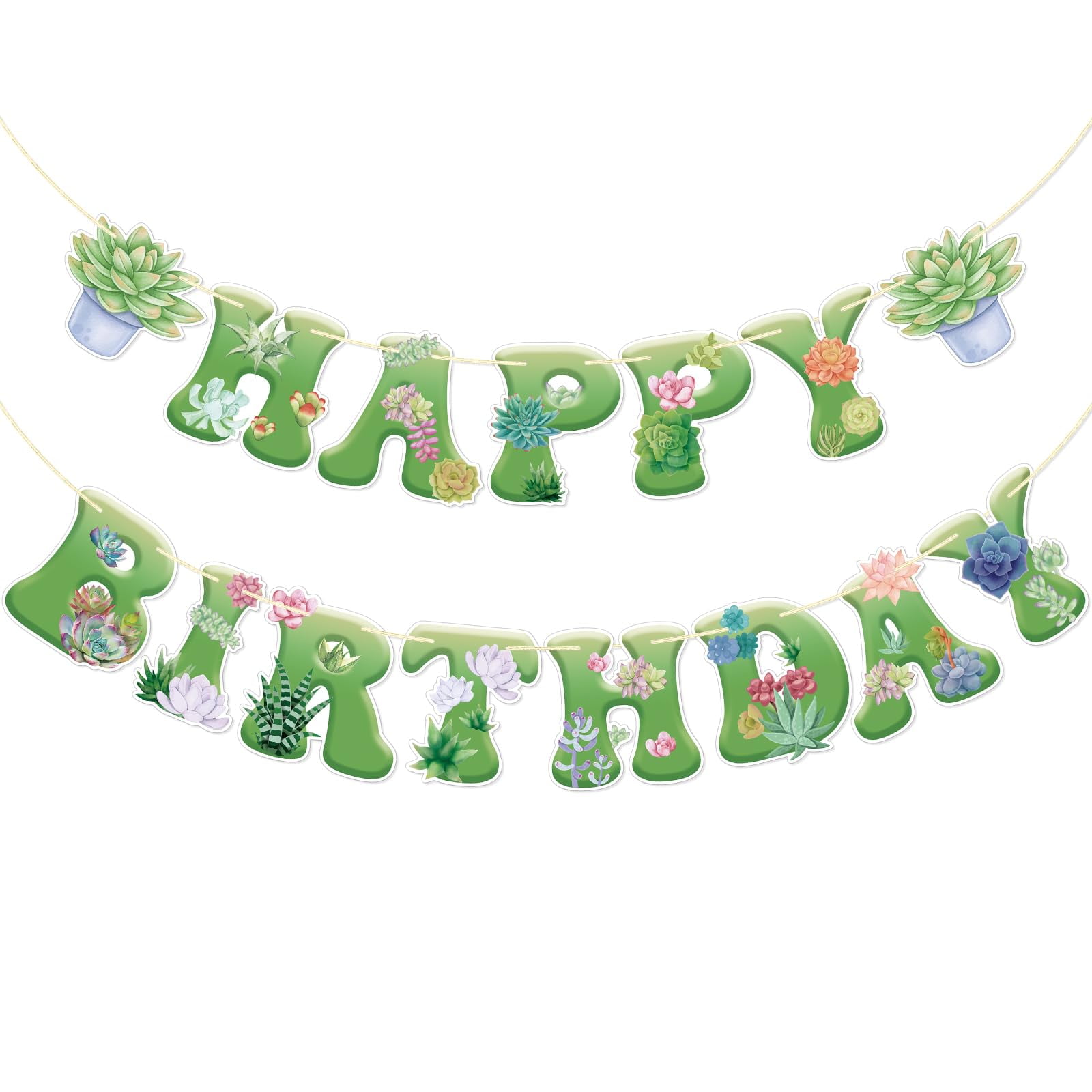 Succulent Birthday Banner, Pre-strung Succulent Plants Birthday Banner ...