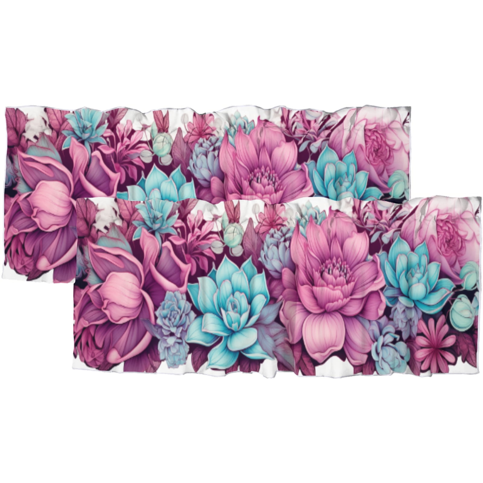 Succulent Botanical Kitchen Curtain Valances Watercolor Cactus Style ...