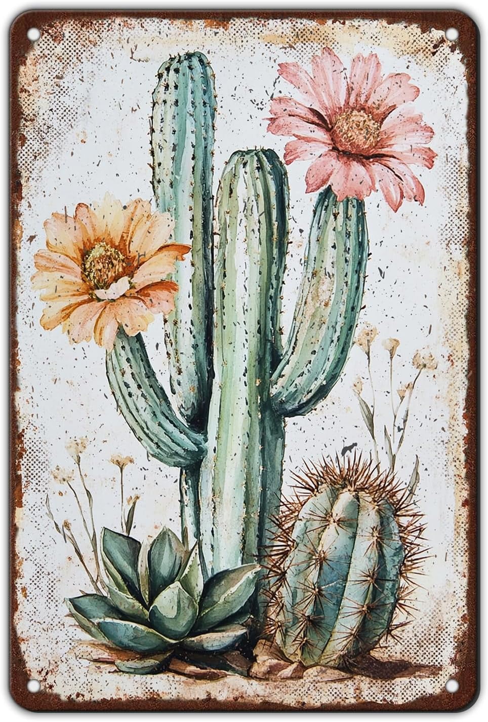 Succulent Bouquet Square Vintage Tin Sign Cactus Wall Art Cacti Art ...