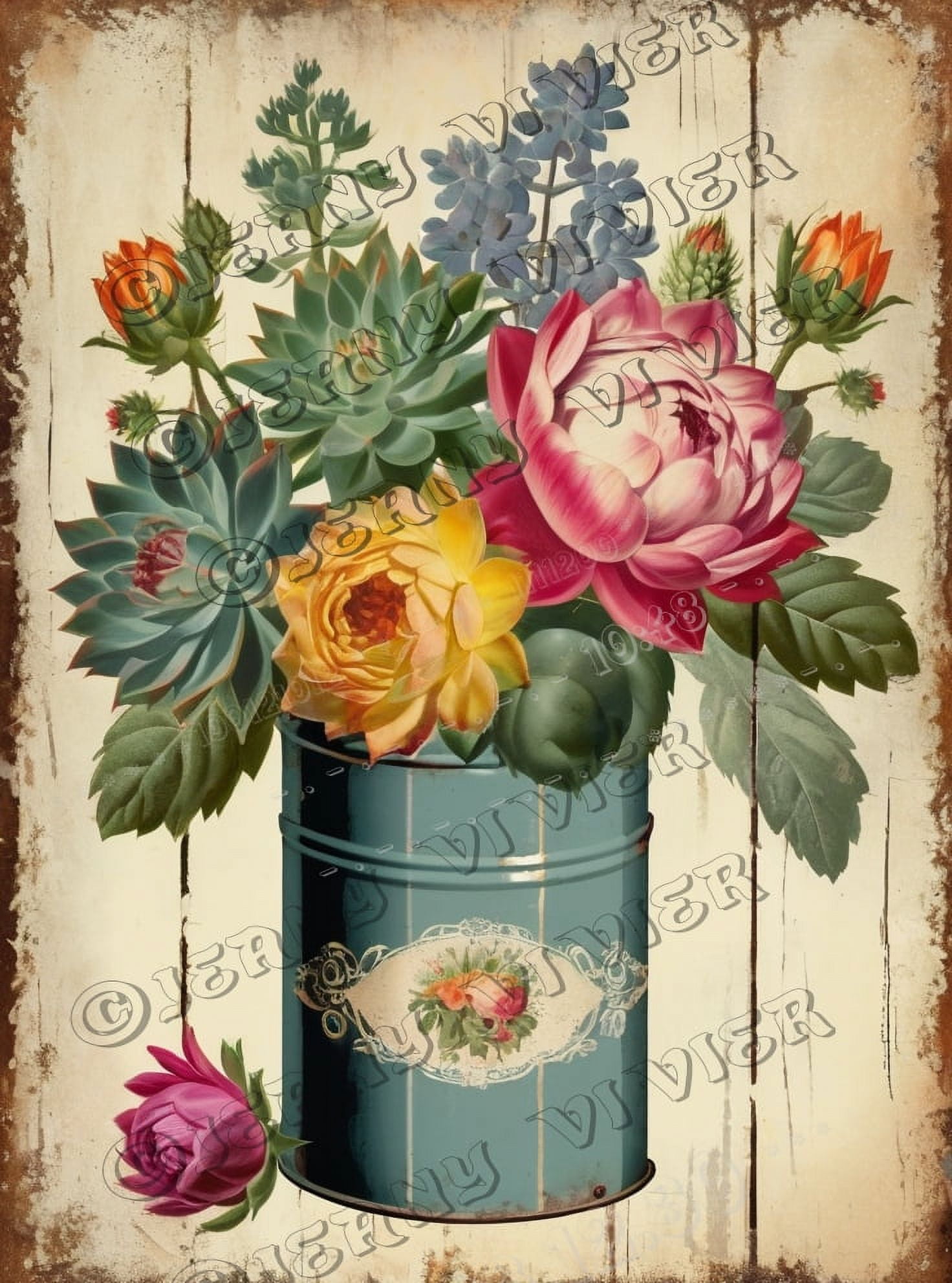 Succulent Bouquet Vintage Aluminum Sign 12x8 IN Cactus and Succulent ...