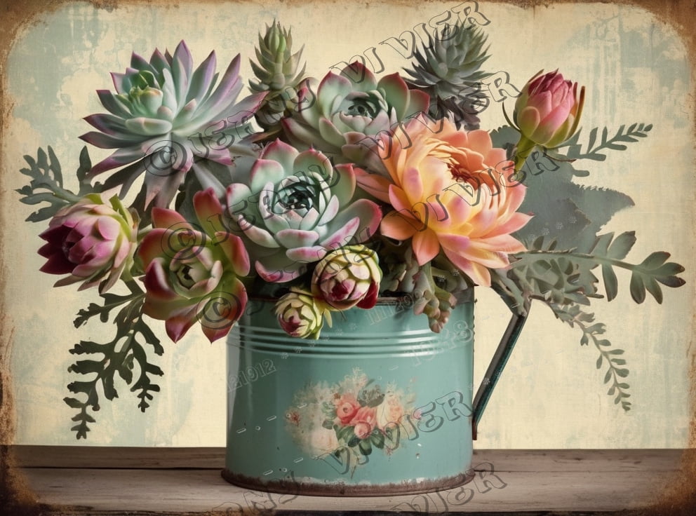 Succulent Bouquet Vintage Aluminum Sign Farmhouse Kitchen Vintage Metal ...