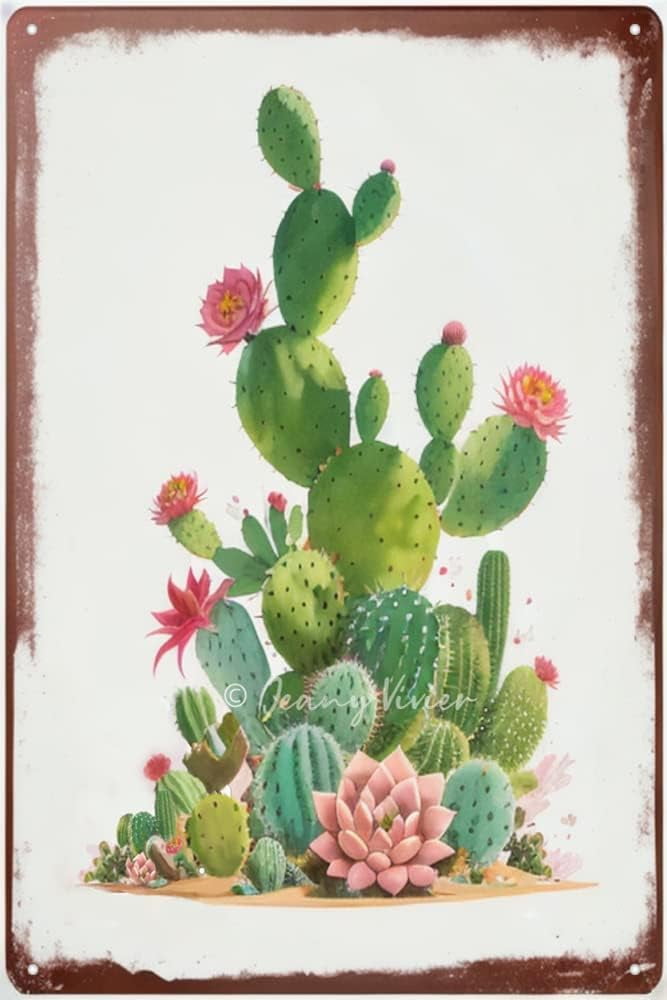 Succulent Bouquet Vintage Tin Sign, Cactus Succulent Wall Art ...