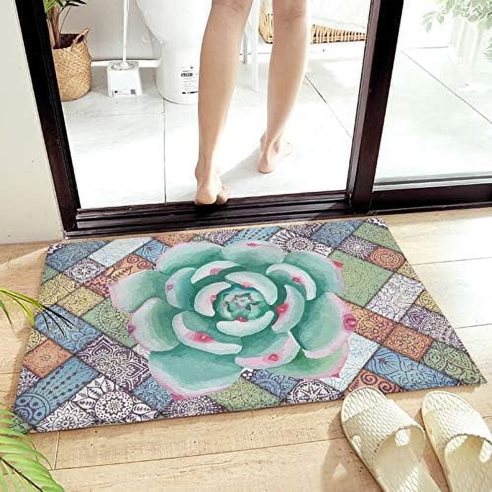 Succulent Buffalo Plaid Vintage Floral Doormat Tropical Plants ...