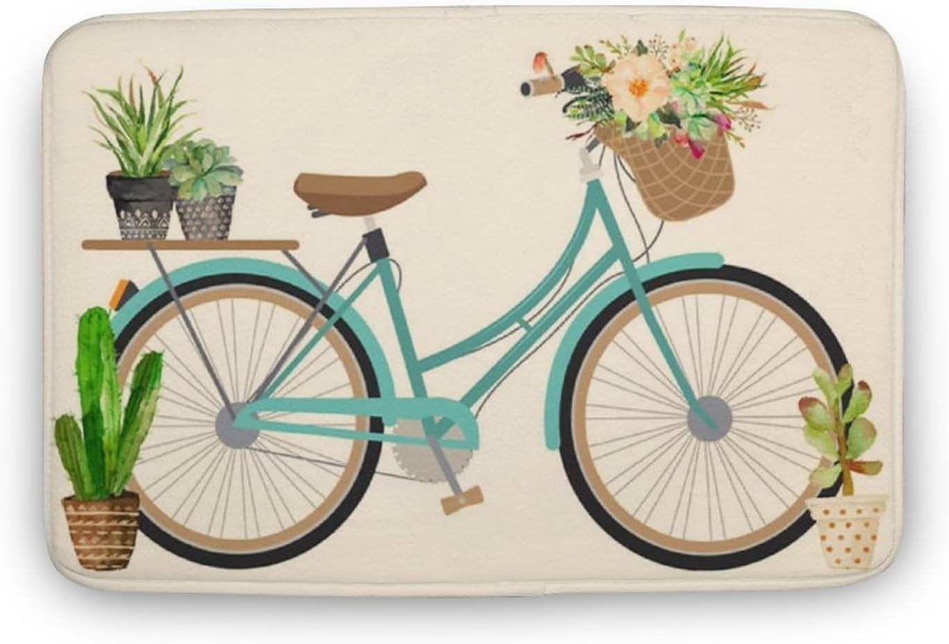 Succulent Cactus Bicycle Decor Potted Welcome Doormat Front Door Mat ...