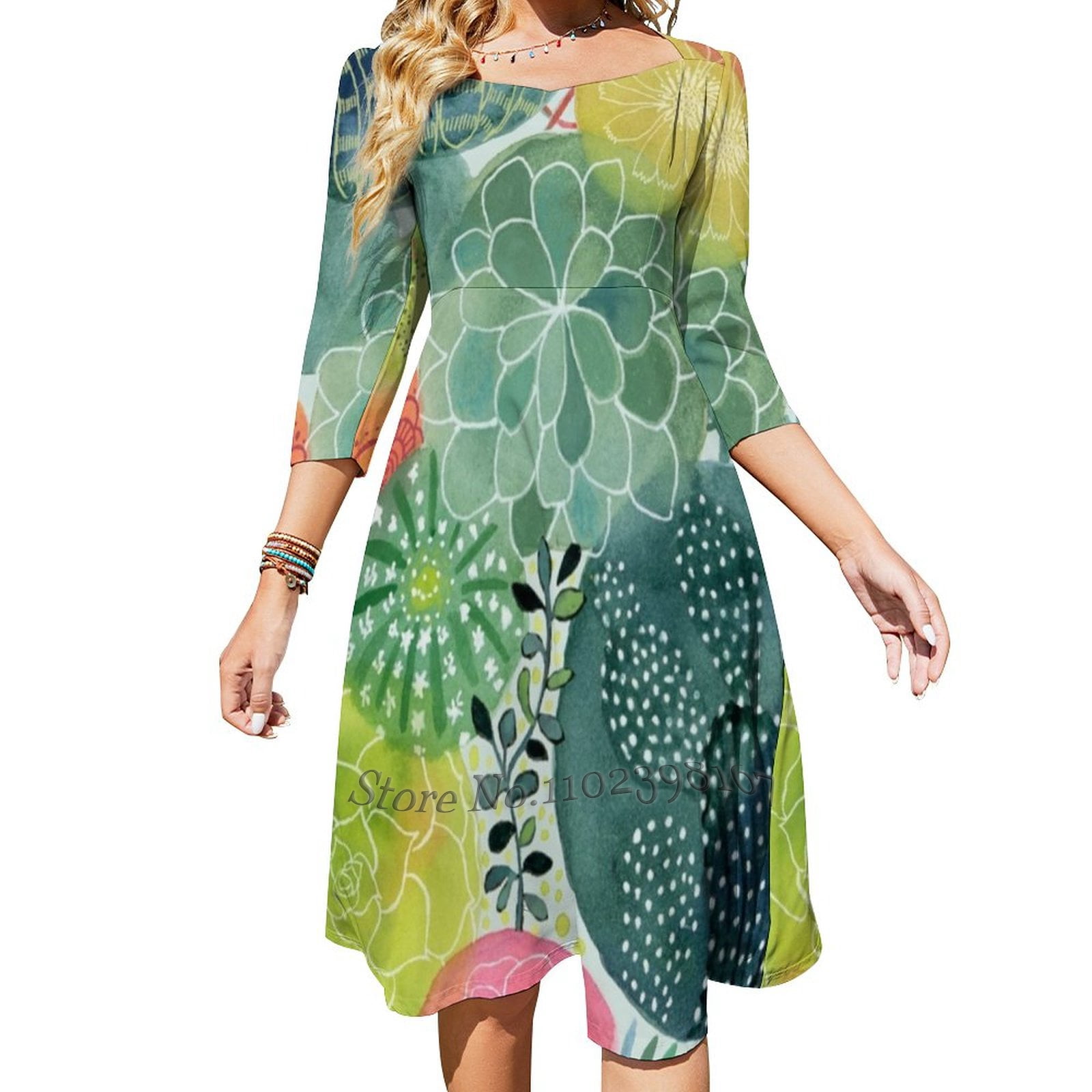 Succulent Circles Evening Party Dresses Midi Sexy Dress Female Sweet ...