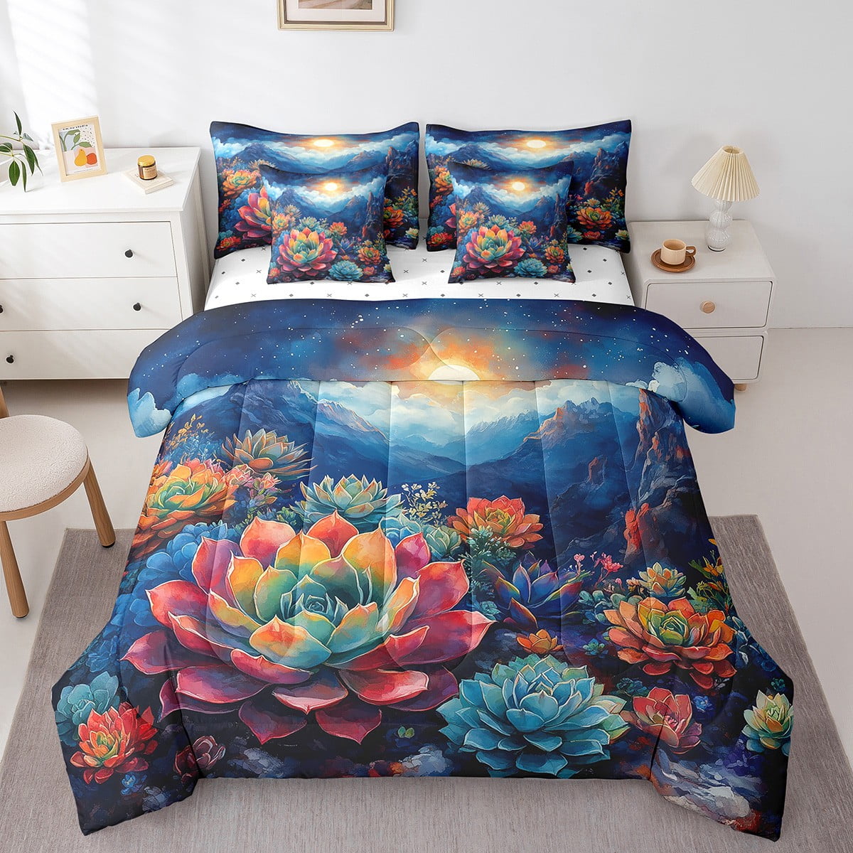 Succulent Comforter 7 Pieces Woman Natural Plant Succulent Bed In A Bag ...