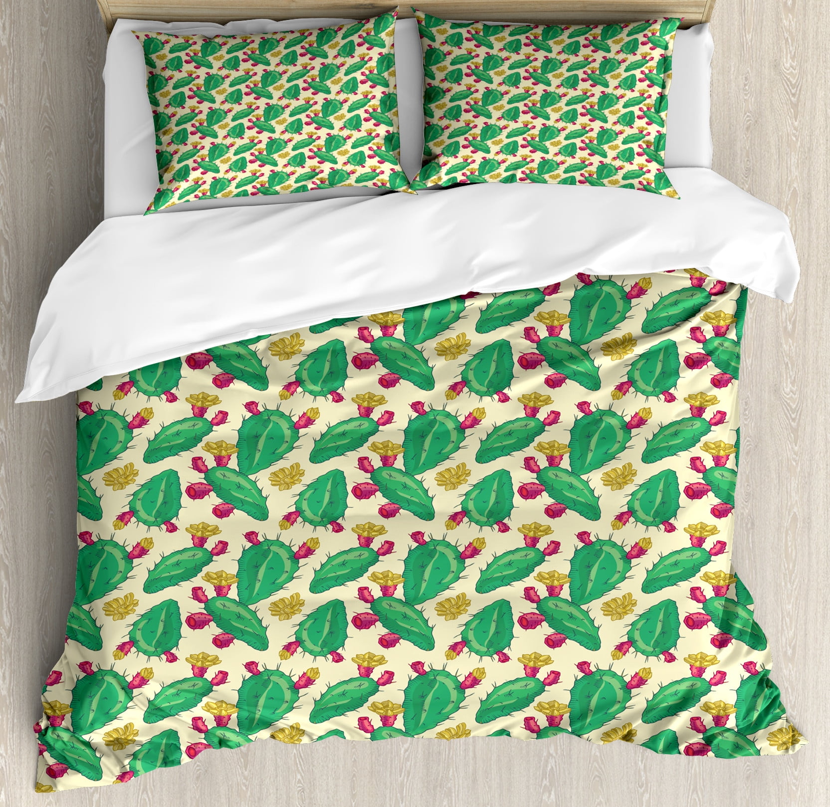 Succulent Duvet Cover Set, Cartoon Style Silhouettes of Cactus and ...