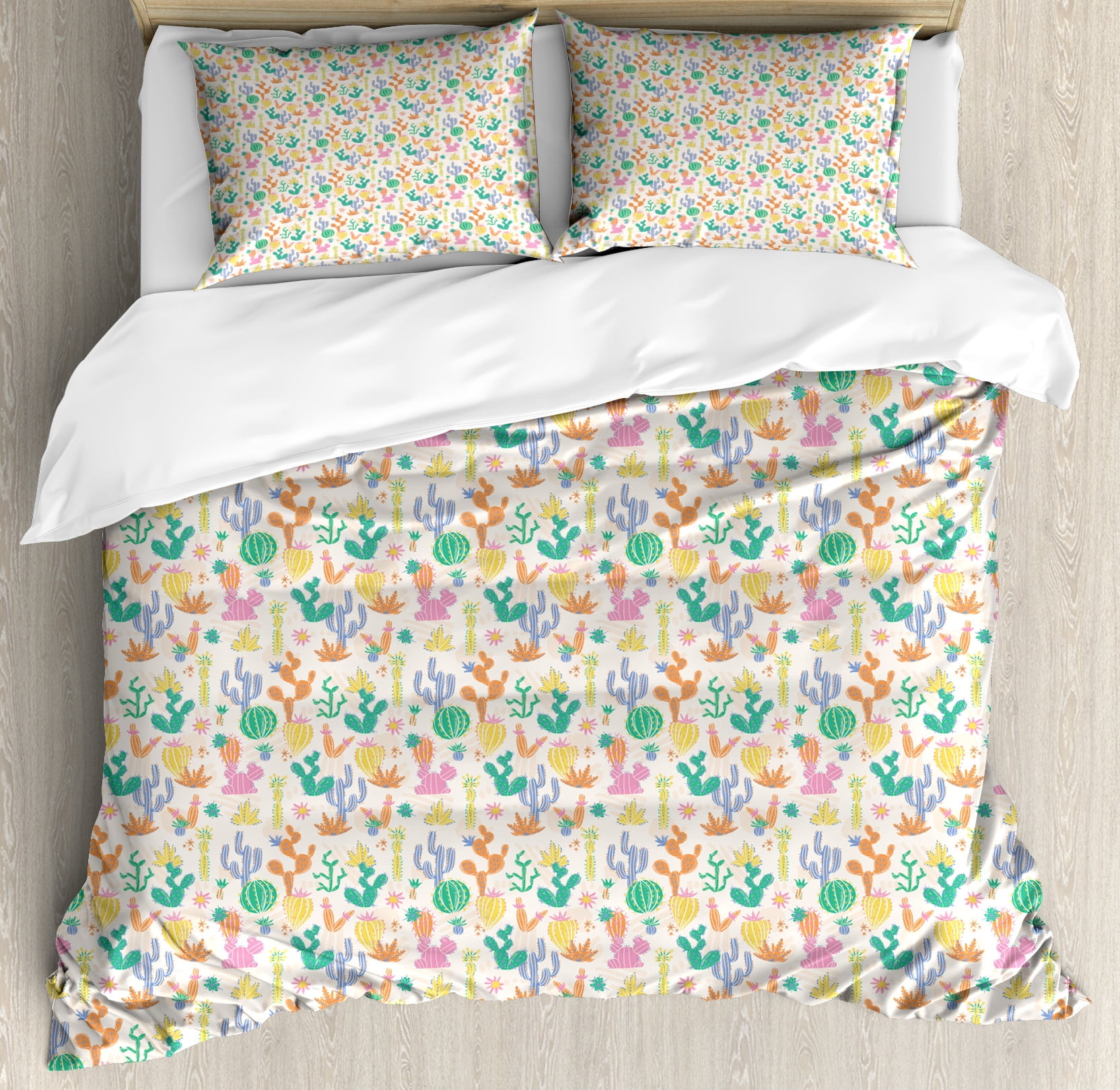 Succulent Duvet Cover Set, Colorful Cactus Plants Illustration Exotic ...