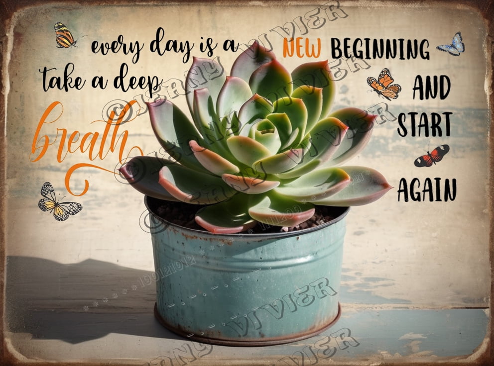 Succulent Every Day Is New Beginning Vintage Aluminum Sign Rustic ...