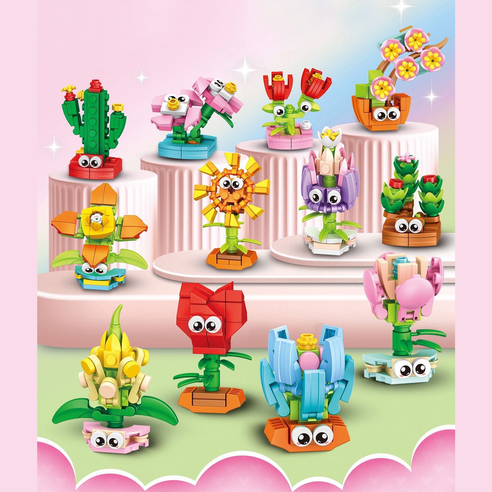 Succulent Flower Building Set, 12 Beautiful Flower Pot Plants, Ideal ...