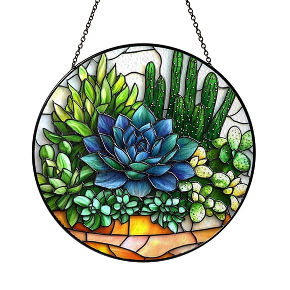 Succulent Garden Acrylic Suncatcher Window Hanging, Terrarium Cactus ...