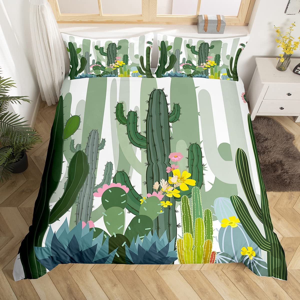 Succulent Green Plant Duvet Cover Tropical Botanical Comforter Cover ...