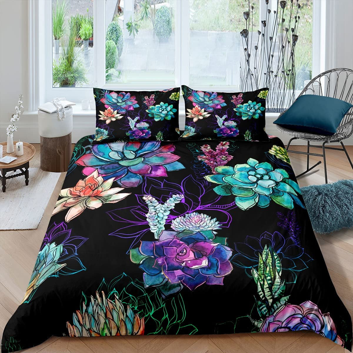 Succulent Green Plant Duvet Cover Tropical Botanical Comforter Cover ...