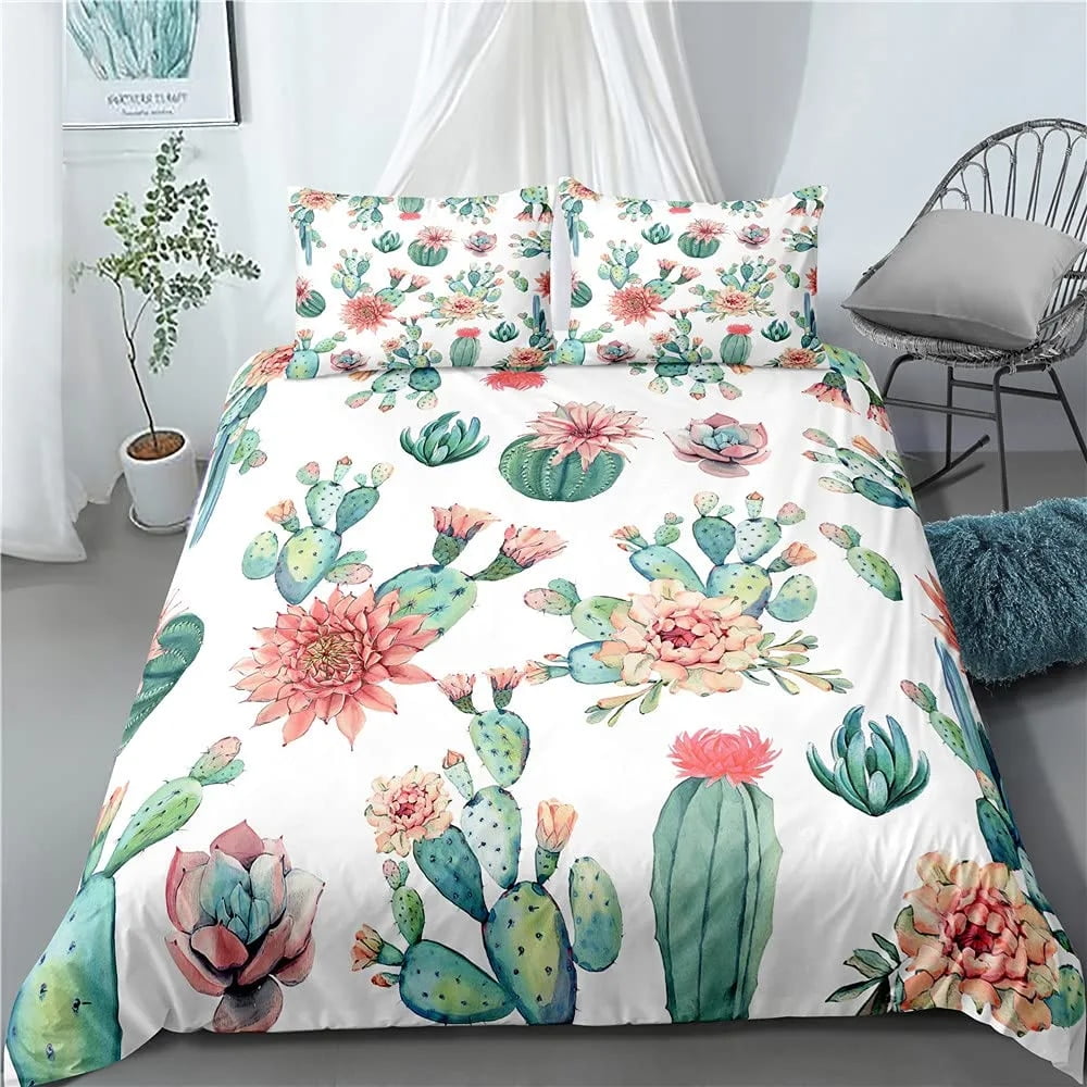 Succulent Green Plant Duvet Cover Tropical Botanical Comforter Cover ...