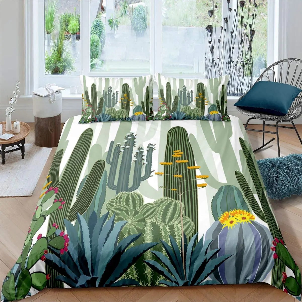 Succulent Green Plant Duvet Cover Tropical Botanical Comforter Cover ...
