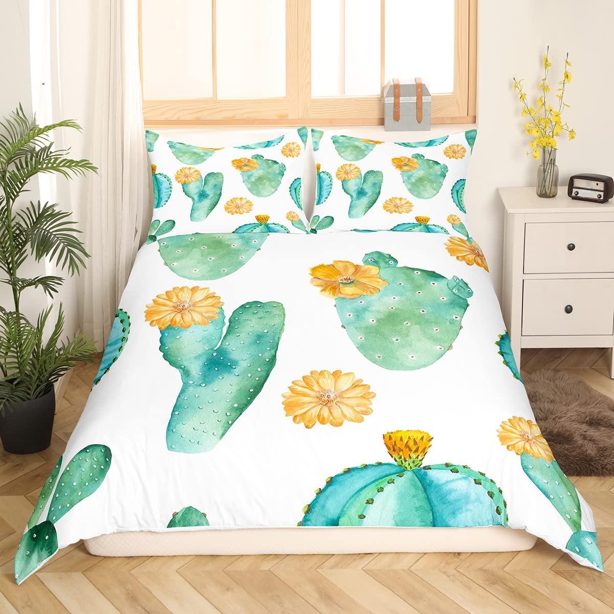 Succulent Green Plant Duvet Cover Tropical Botanical Comforter Cover ...