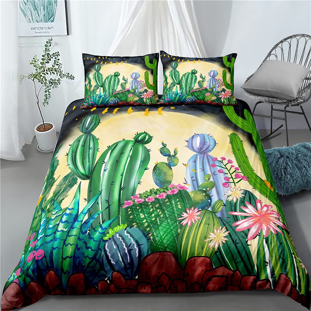 Succulent Green Plant Duvet Cover Tropical Botanical Comforter Cover ...