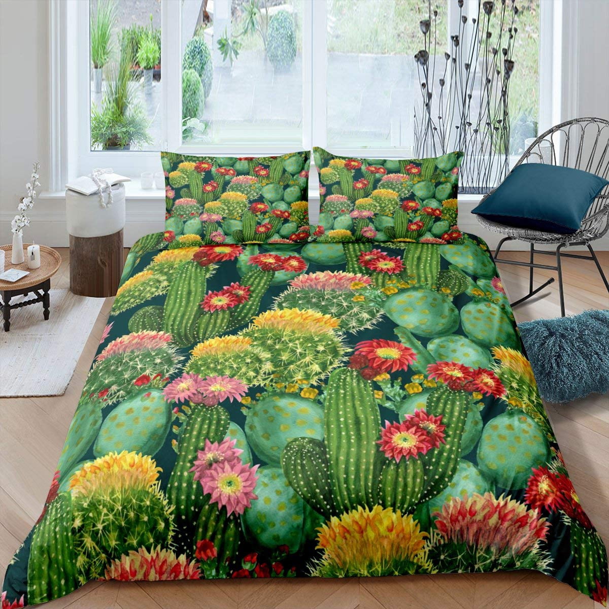 Succulent Green Plant Duvet Cover Tropical Botanical Comforter Cover ...