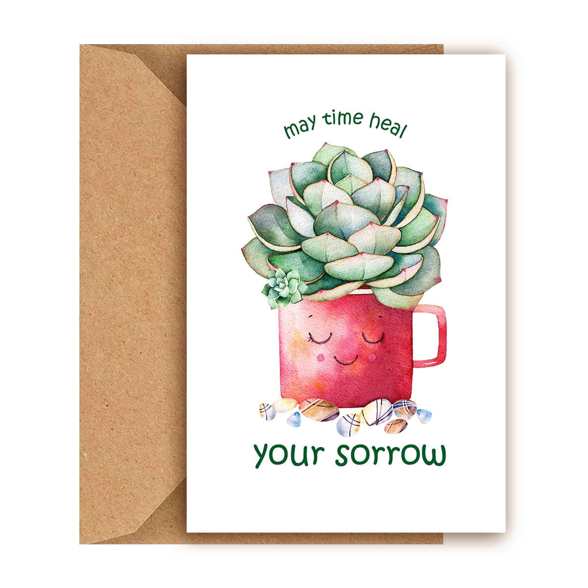 Succulent Healing Card – "May Time Heal Your Sorrow" Design – Cute ...