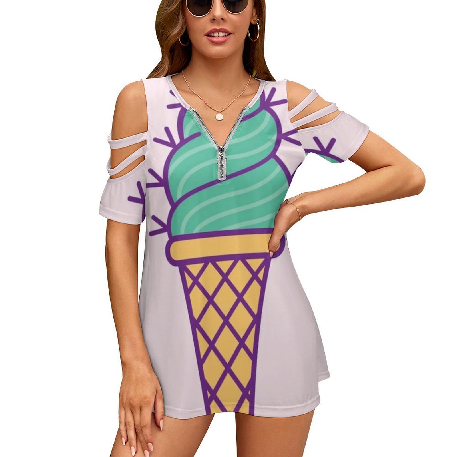 Succulent Ice Cream New Fashion Zip Off Shoulder Top Short-Sleeve Women ...