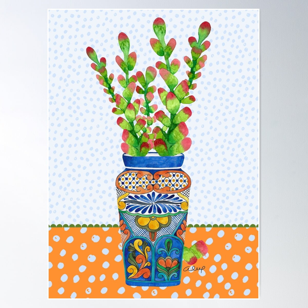 Succulent In Talavera Poster Wall Art, Modern Wall Decor For Living ...