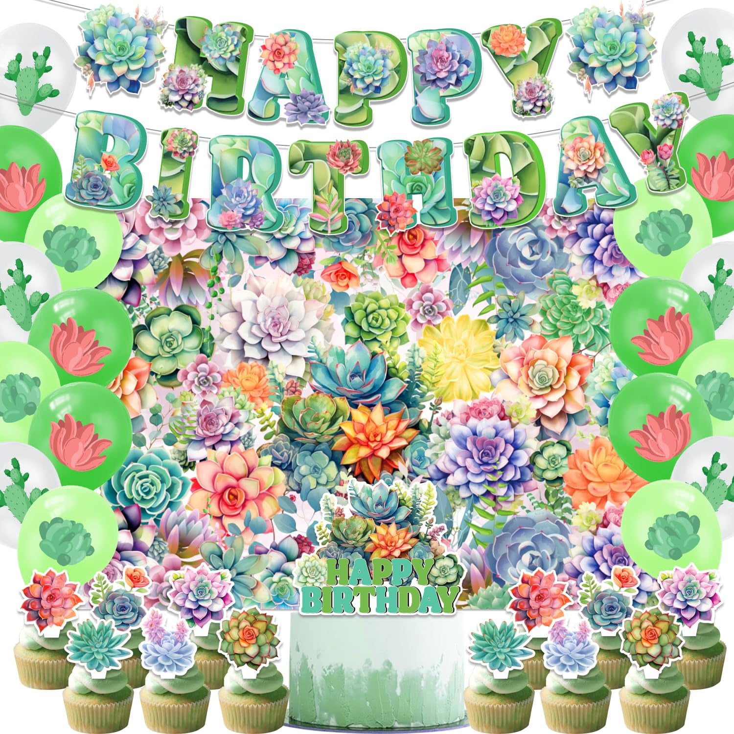 Succulent Party Decorations，Floral Birthday Decorations，Succulent ...