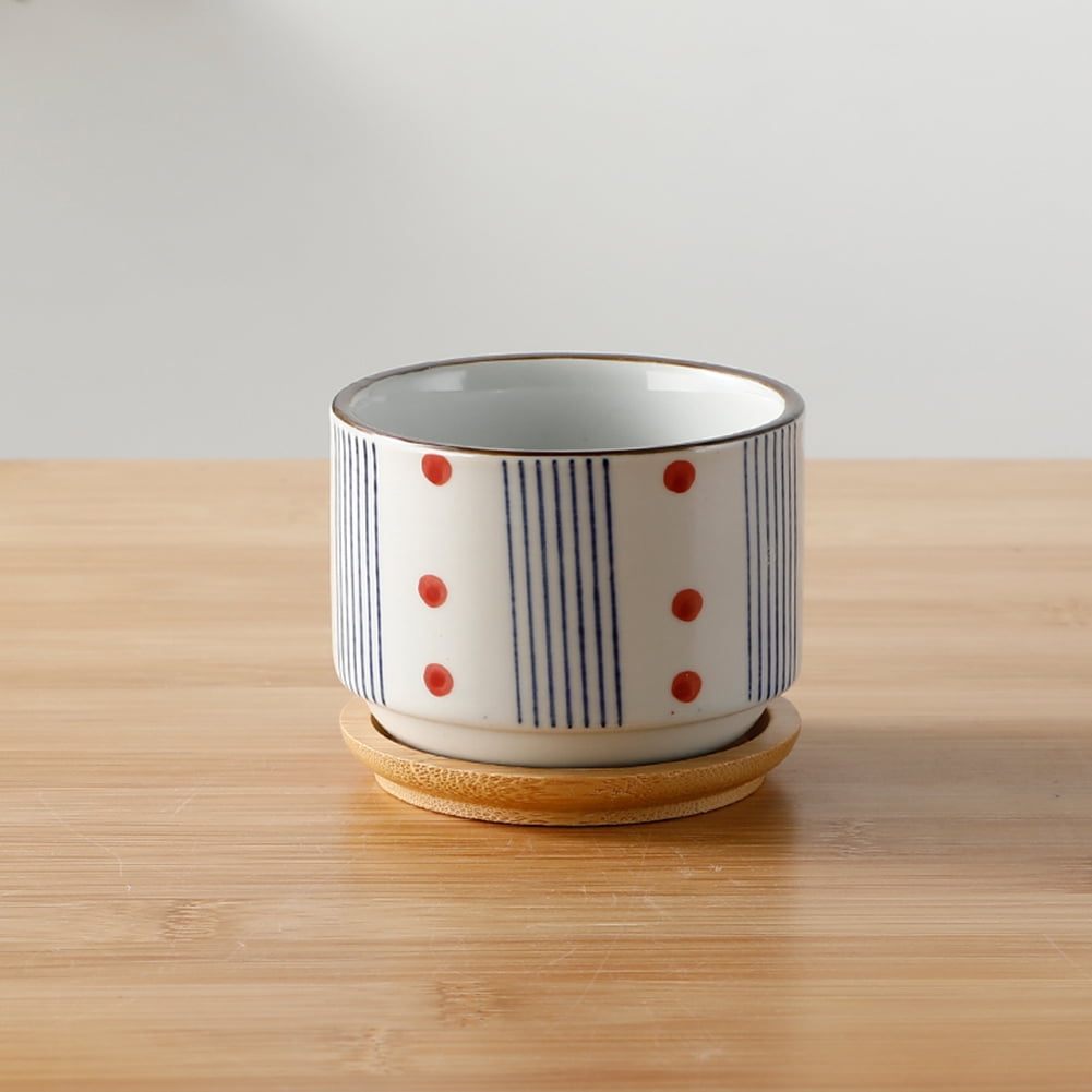 Succulent Plant Pots and Stand Set, Ceramic Mini Planter Pots with ...