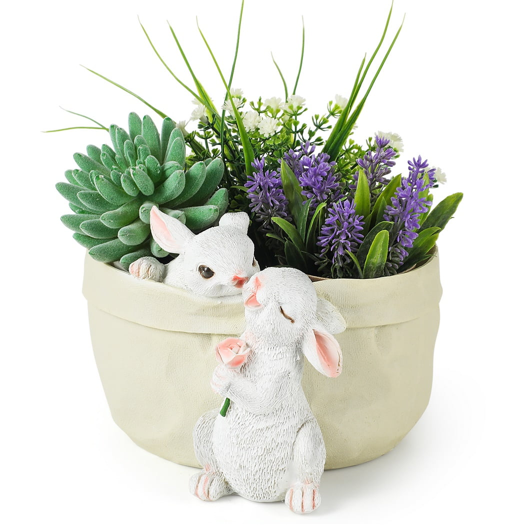 Succulent Planter with Drainage, Rabbit Flower Pot, Decorative Resin ...
