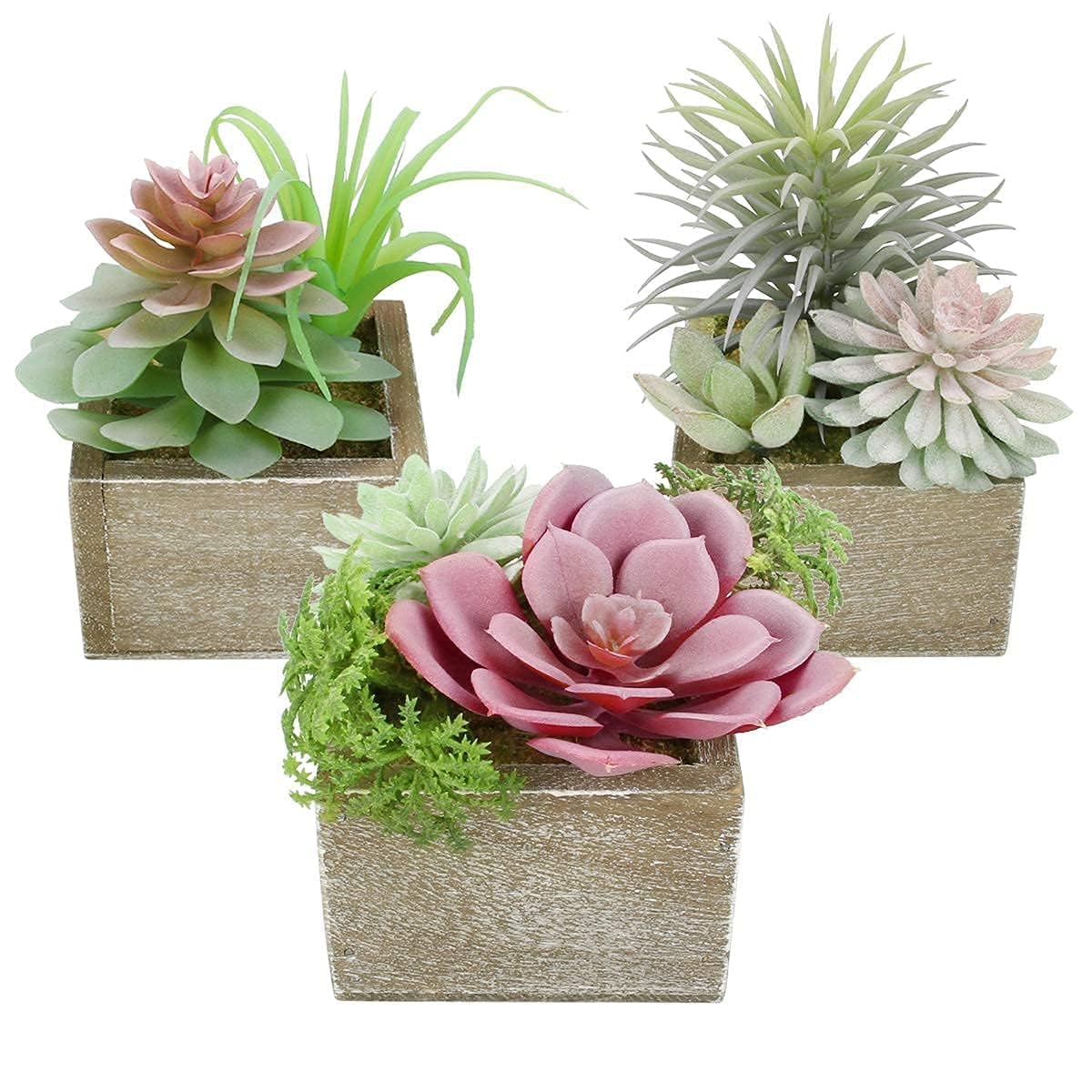 Succulent Plants Artificial, 3 Pack Small Fake Plants Wood Pot for Home ...