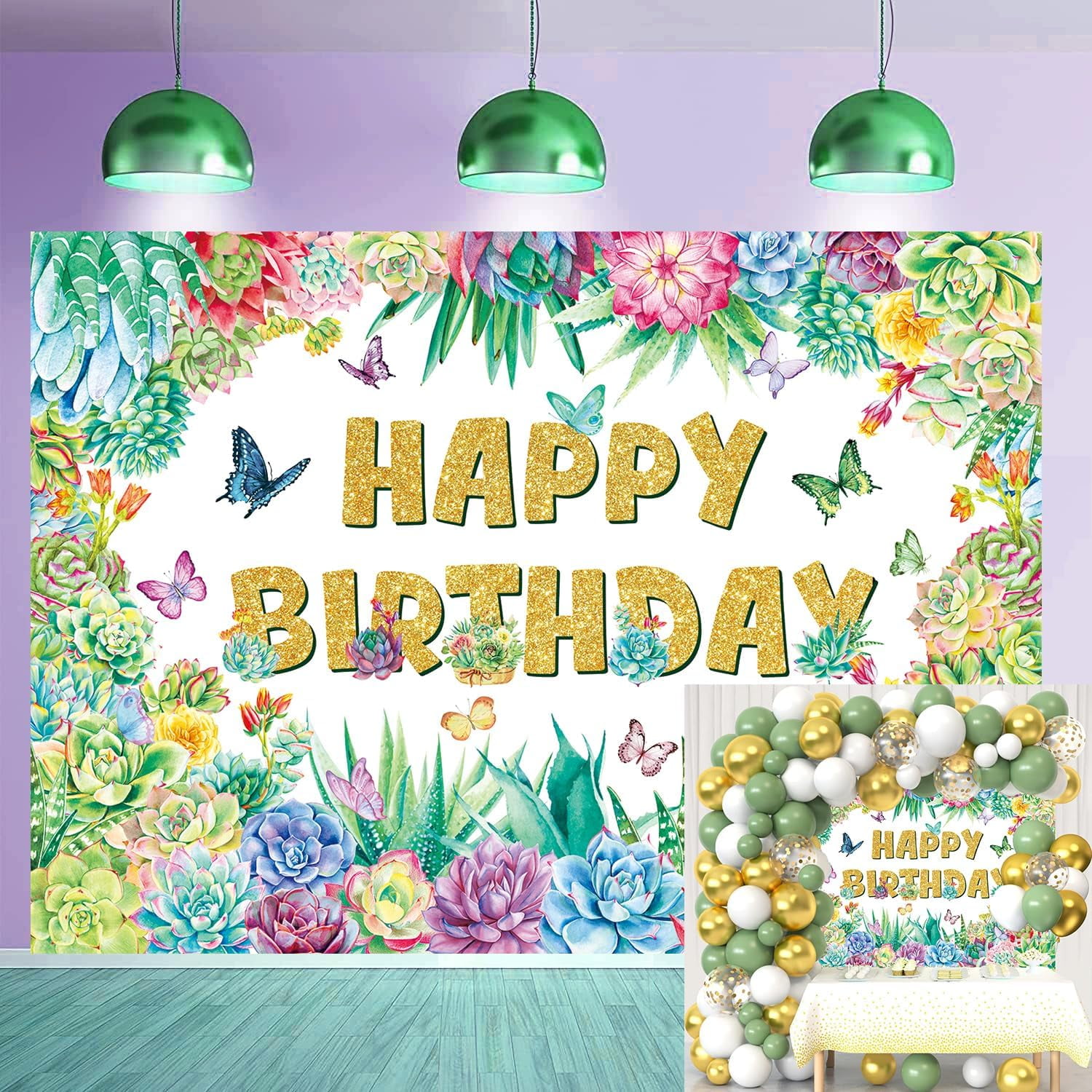 Succulent Plants Birthday Backdrop Succulent Garden Themed Photography ...