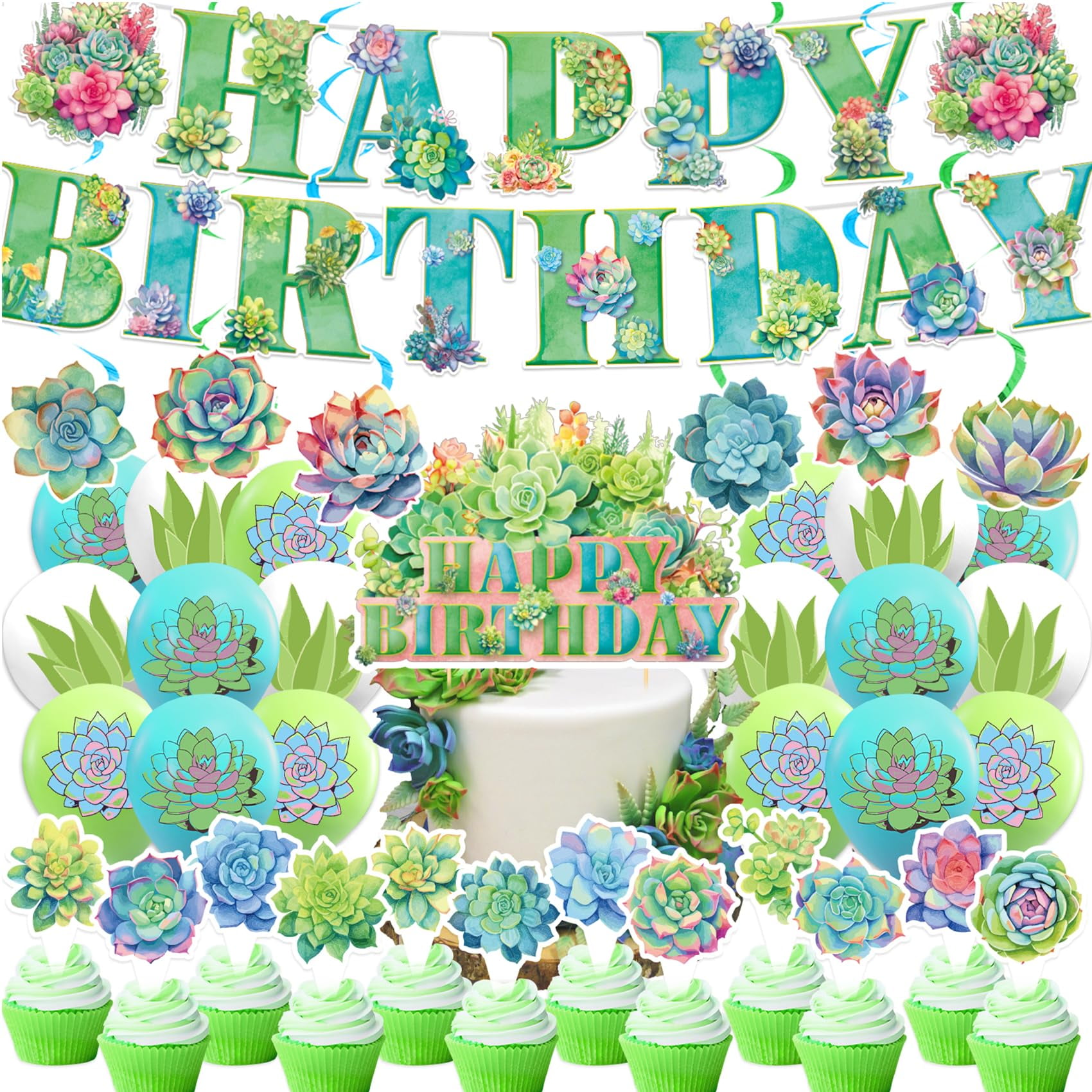 Succulent Plants Party Decorations - Birthday NSD3 Banner, Cake Cupcake ...