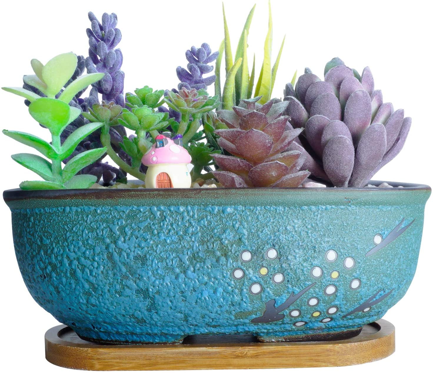 Succulent Pots, 7.9" Rectangle Succulent Planters with Drainage Tray ...