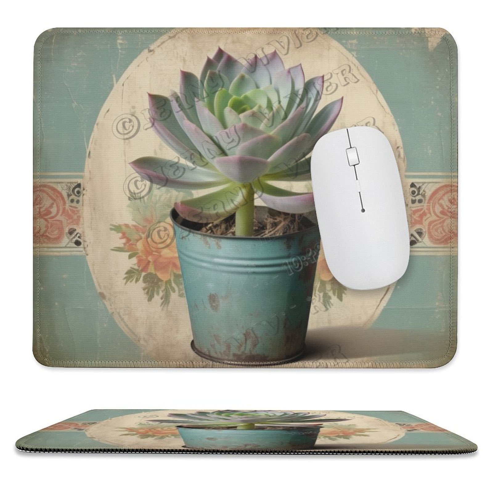 Succulent Print Mouse Pad, Computer Mouse Mat with Anti-Slip Rubber ...